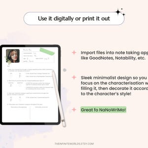 Character Profile Template Character Trait Planner Printable Digital ...