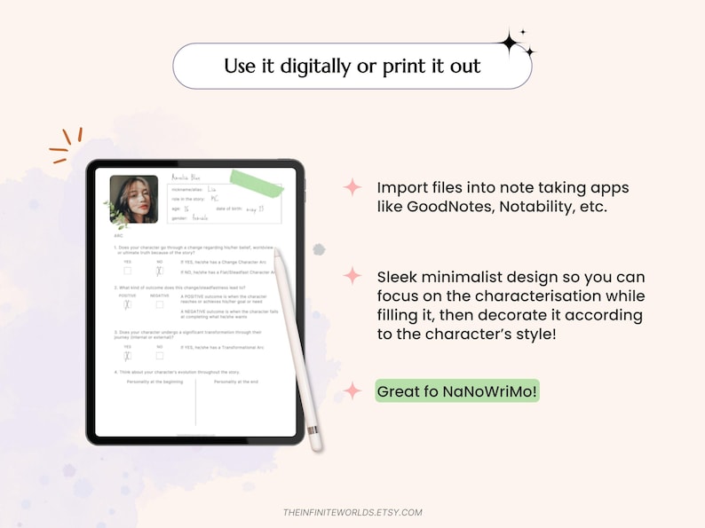 Character Profile Template Character Trait Planner Printable Digital ...
