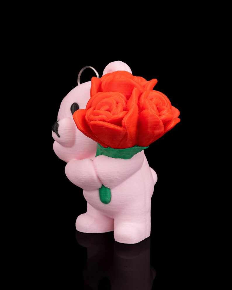 Bloom Bear 3D Printed Bear Holding Flowers Keychain for Valentine's Day ...