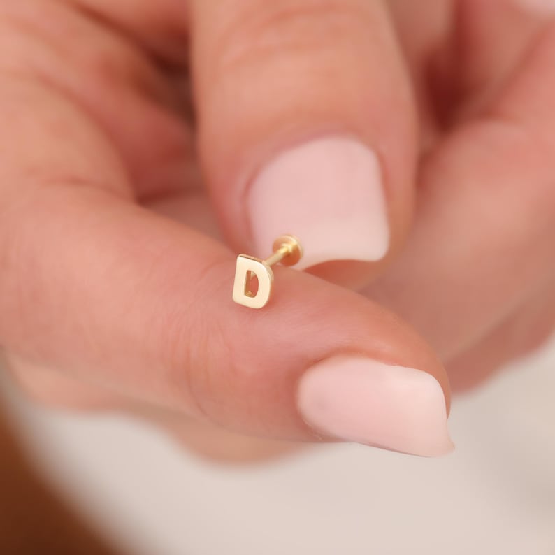 14K Solid Gold Custom Initial Tragus Piercing - Custom Tragus Piercing ...