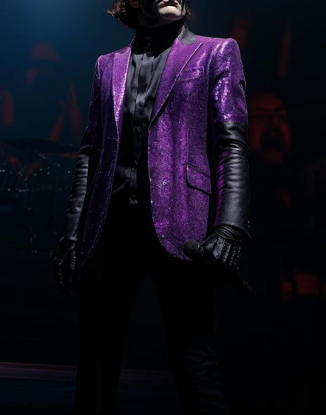 Gothic Purple Sequin Blazer, Rockstar Costume Jacket, Leather Sleeve ...