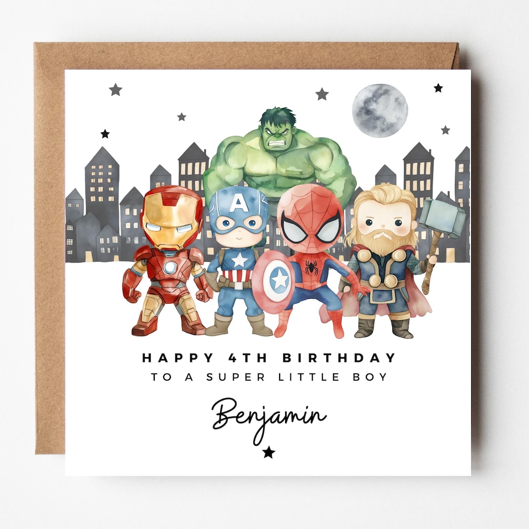 Personalised Superhero Marvel Birthday Card for Kids | Custom Comic ...