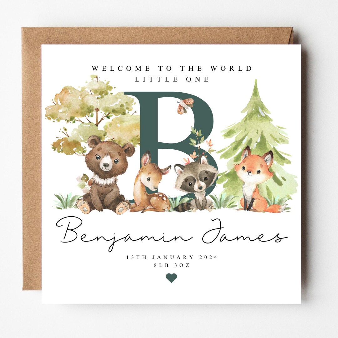 Personalised New Baby Card | Woodland Forest Animals Keepsake | #87 ...