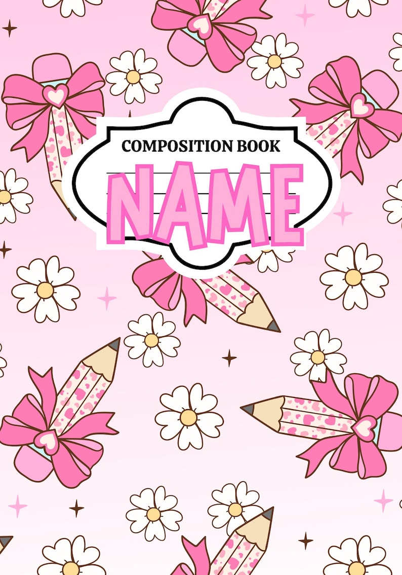 School Theme Pretty Girl Pink Supplies Composition Notebook Cover ...