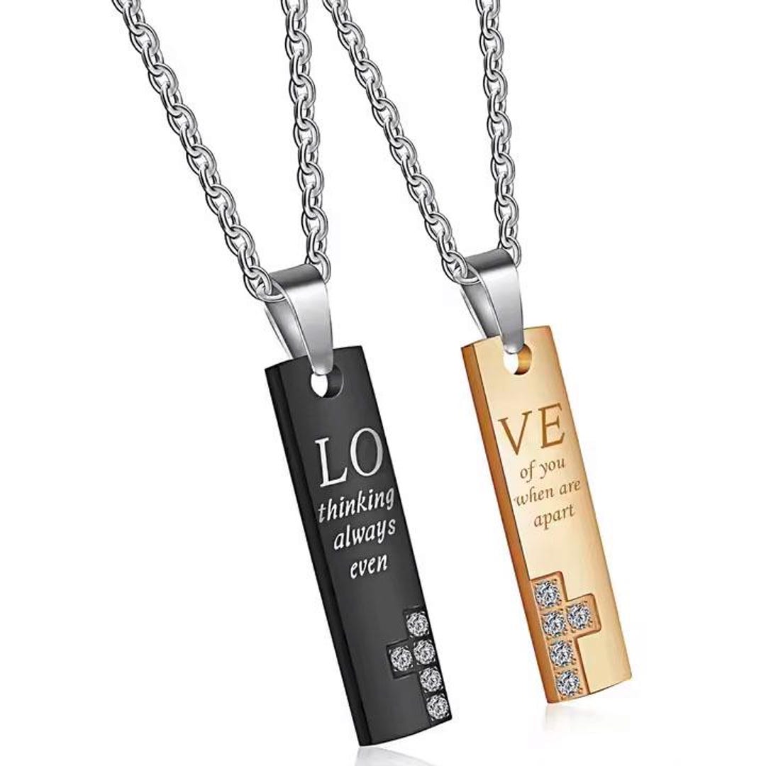 Customizable Stainless Steel Couples Pendant Necklace, Engravable LOVE ...