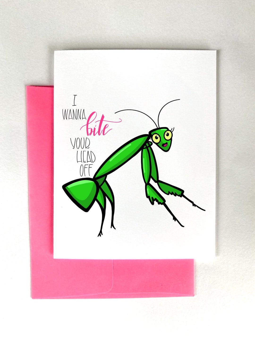 Funny Praying Mantis Anniversary Love Card Pun I Wanna Bite Your Head ...