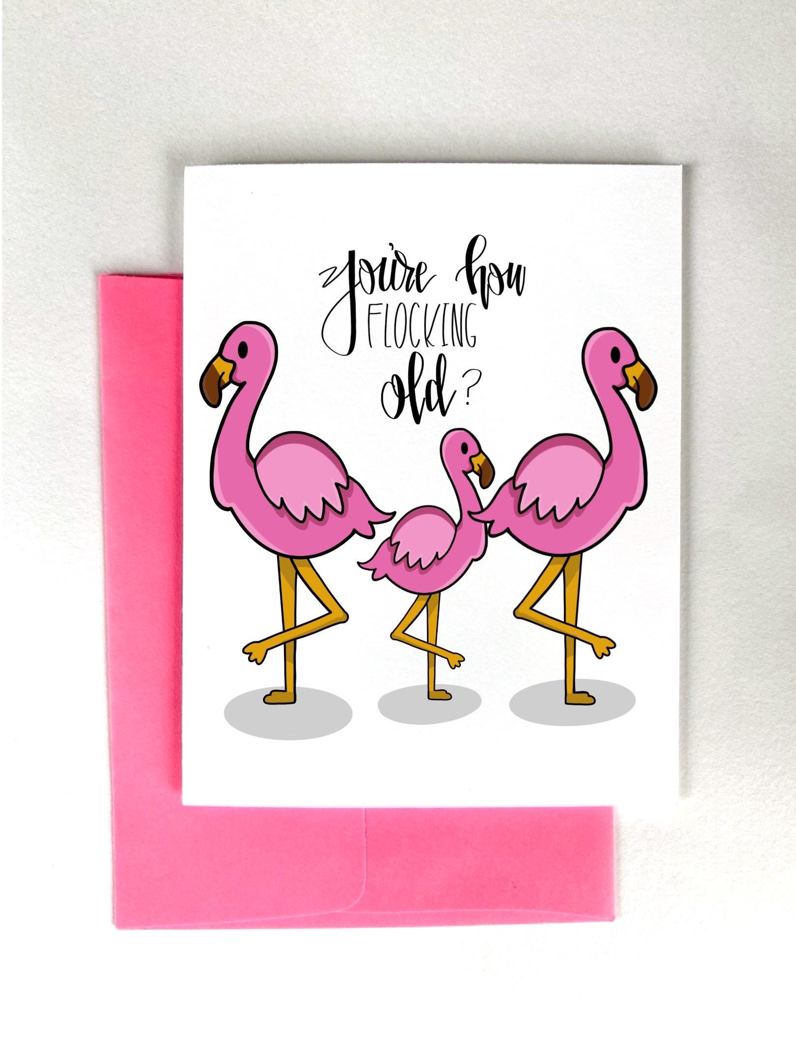 Funny Flamingo Birthday Card-you’re How Flocking Old-funny Card-punny ...