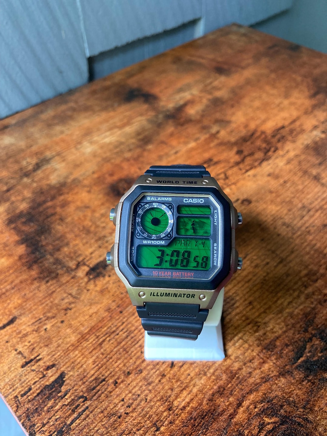 Gold Casio AE1200 Watch | Green Topographic Screen Mod | Custom Digital ...