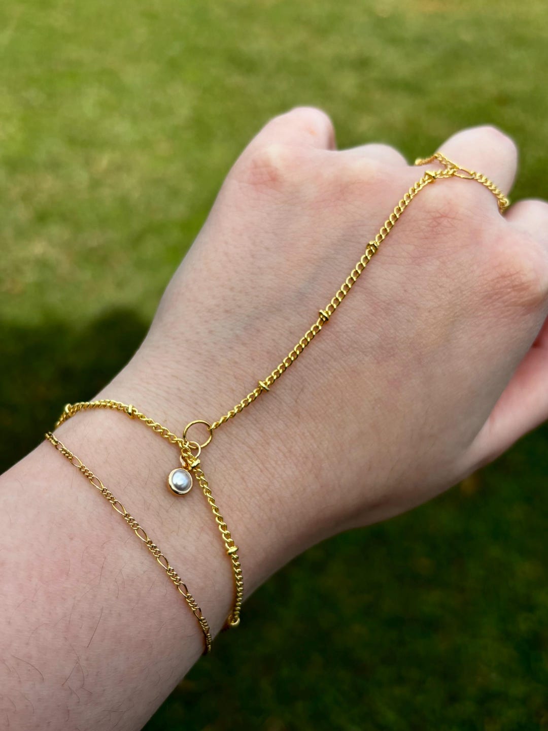 White Charm Hand Chain - Etsy