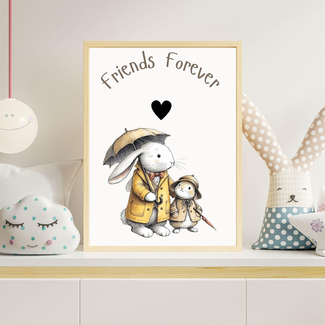 Friends Forever Rabbit Illustration Digital Print - Etsy