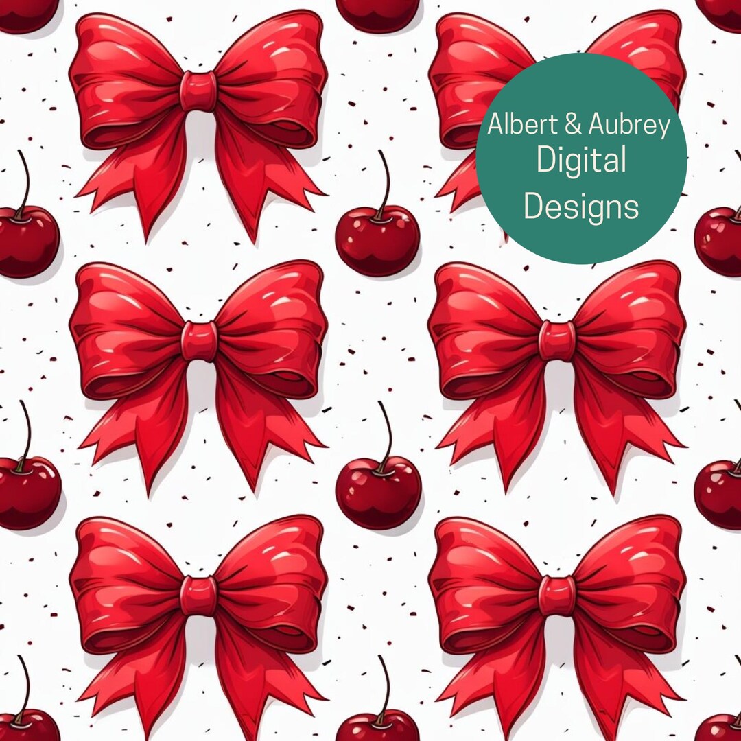 Red Bow and Cherry Digital Pattern PNG Playful Seamless Design for ...