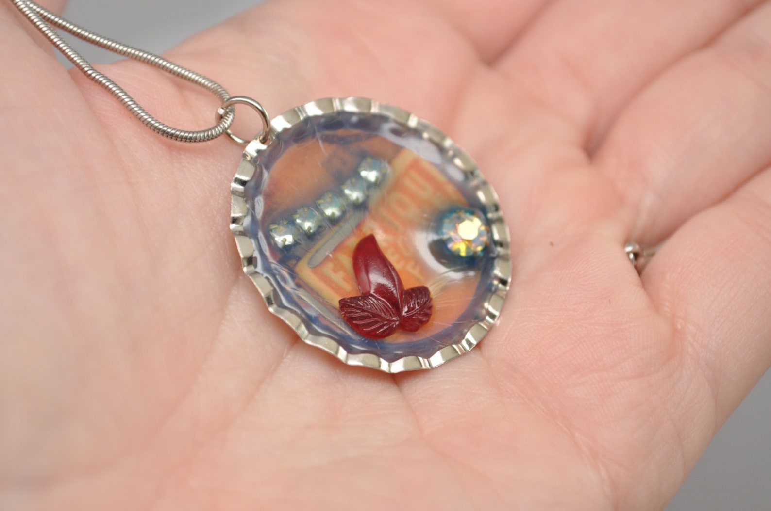 Handmade Bottle Cap Collage Pendant With Vintage Rhinestonespunk Pepper ...