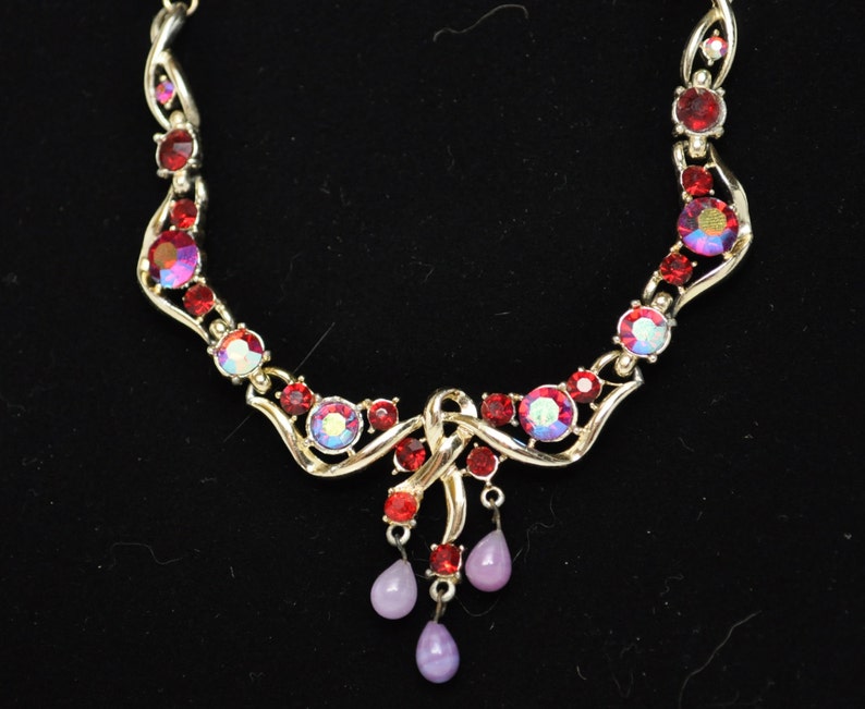 Vintage Signed CORO Siam AB Siam and Lavender Goldtone Choker - Etsy