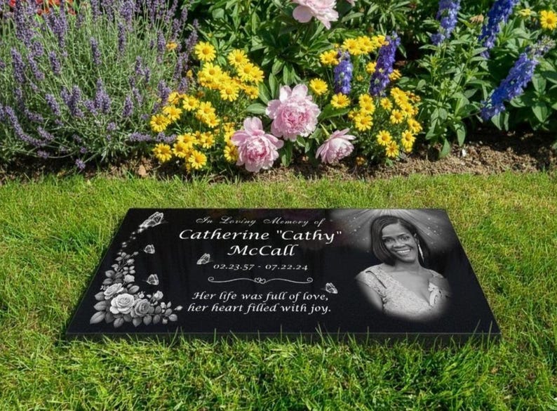 Flat Granite Tombstone Laser Engraved Memorial Stone Custom Cemetery ...