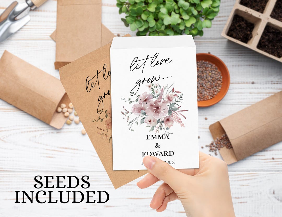 Let Love Grow Wildflower Seed Packets, Bulk Personalized Seed Packet Favors for Wedding, Wedding ...