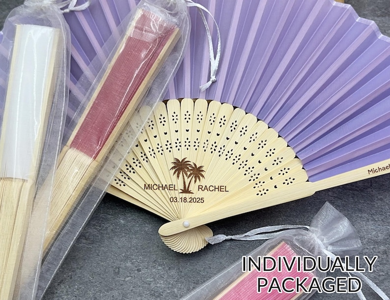 Personalized Fabric Fans & Bags Set Wedding Party Favors Fans Gifts for ...
