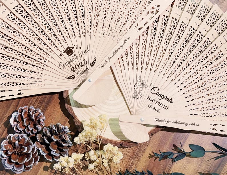 Bulk Personalized Graduation Wood Fans, Folding Fan Graduation Favors ...