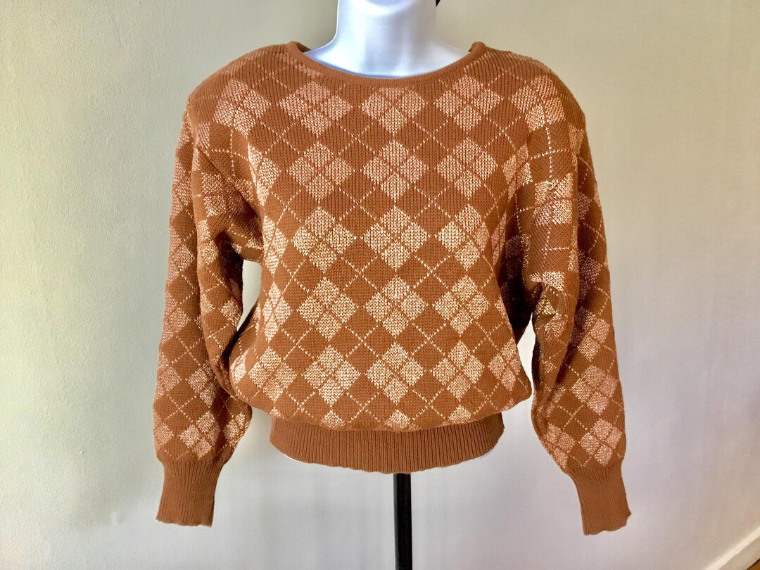 80’s Metallic Thread Plaid Sweater. Brown and Rose Gold. Rich’s of ...