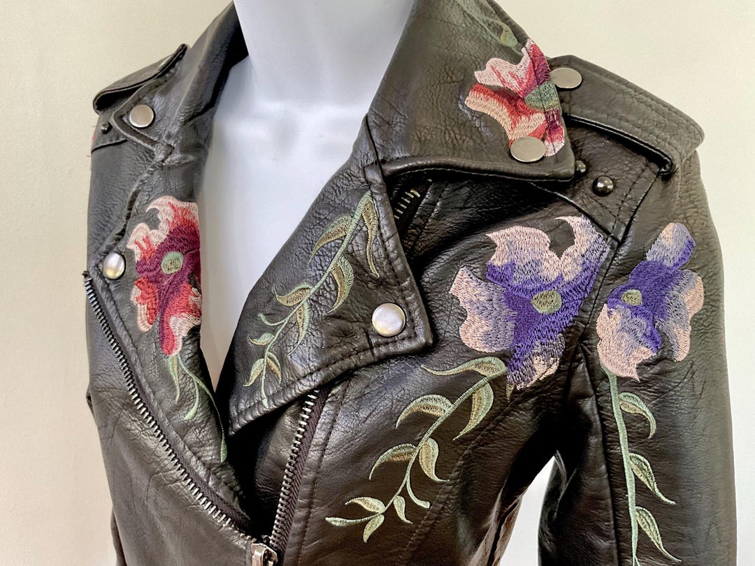 Candies Motorcycle Jacket. Faux Leather , Floral Embroidery. Small - Etsy