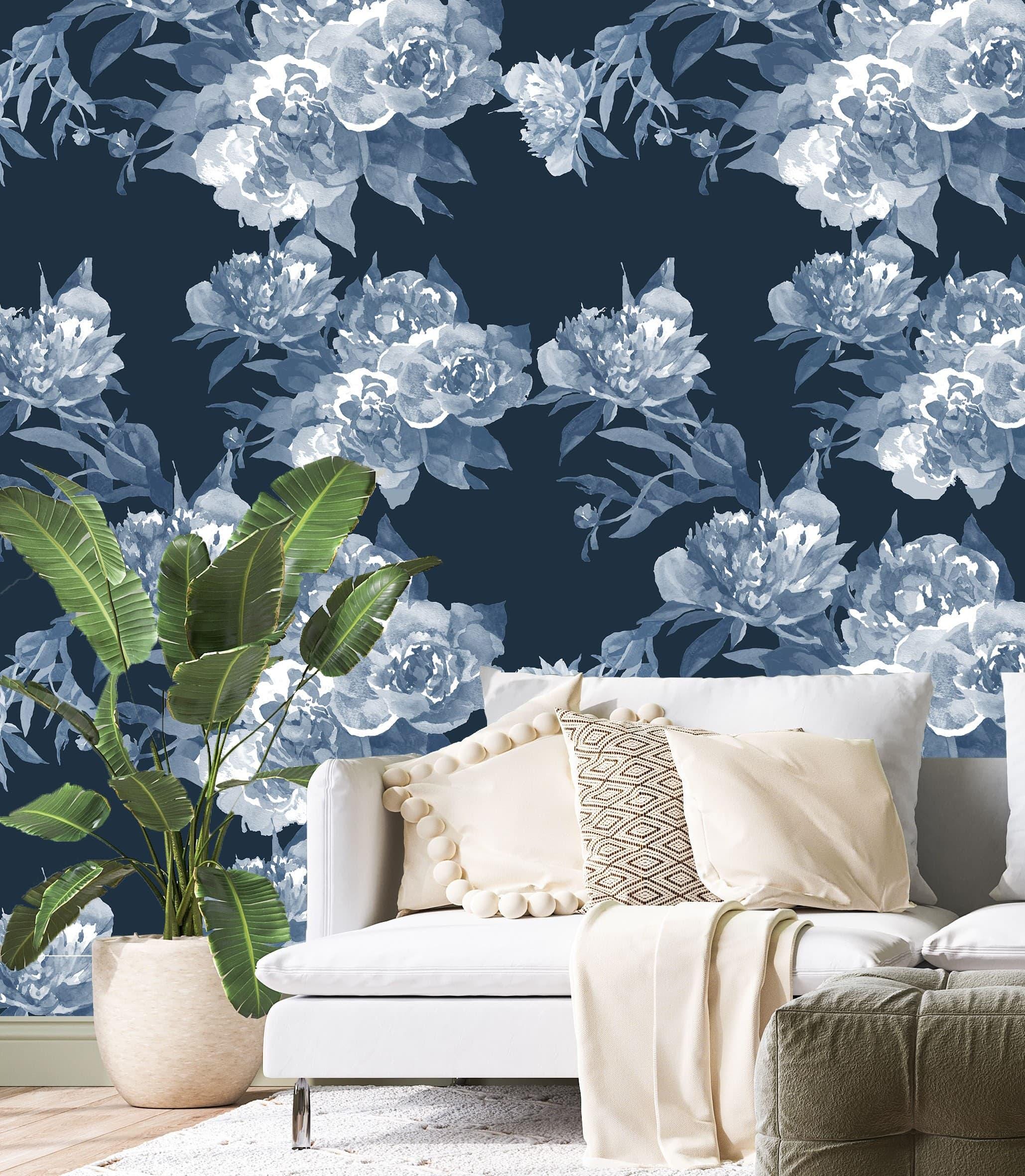 Flower,blue , Wall Design, Interior Design, White , Living Room ...