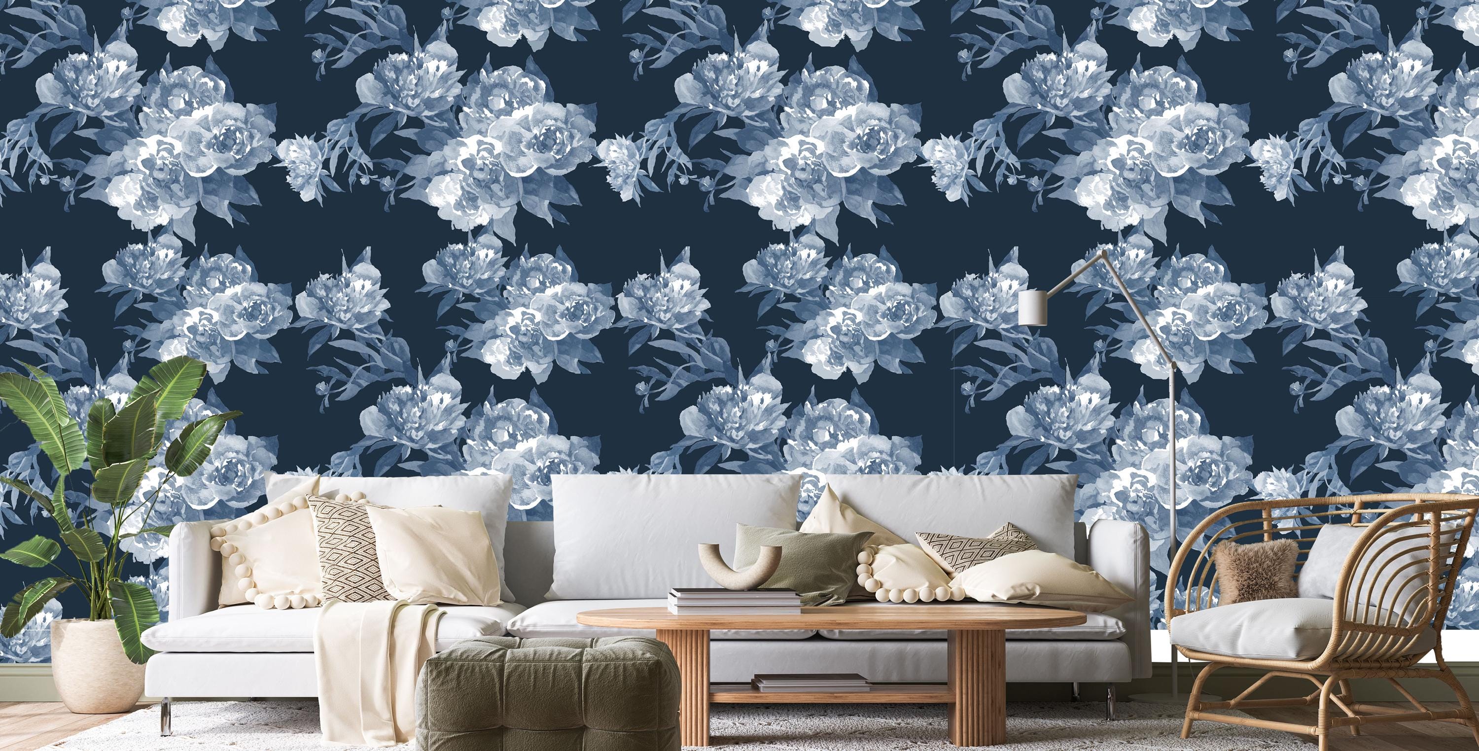 Flower,blue , Wall Design, Interior Design, White , Living Room ...