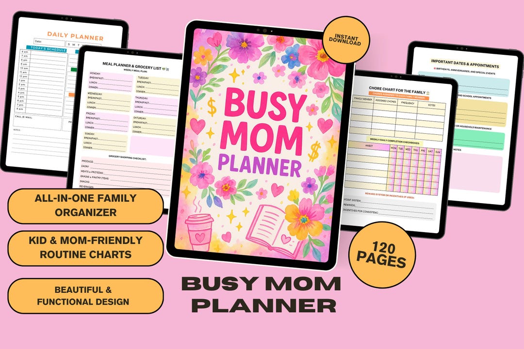 Busy Mom Undated Planner 2025 ADHD Mom Digital Planner Annual Budget ...