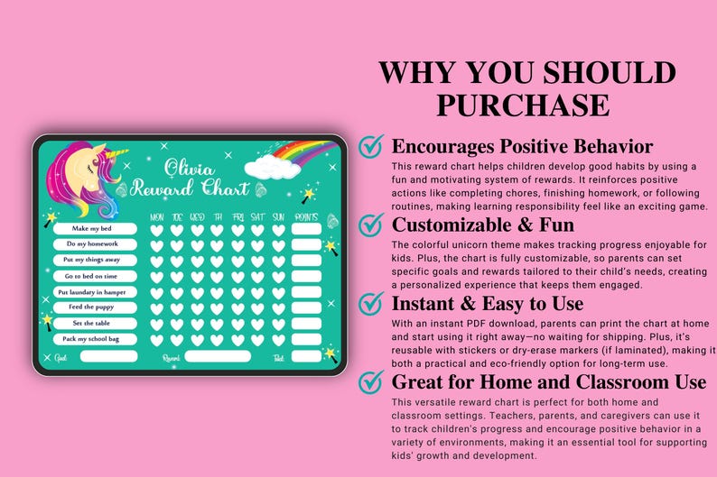 EDITABLE Unicorn Reward Chart for Kids Printable Behavior Tracker ...