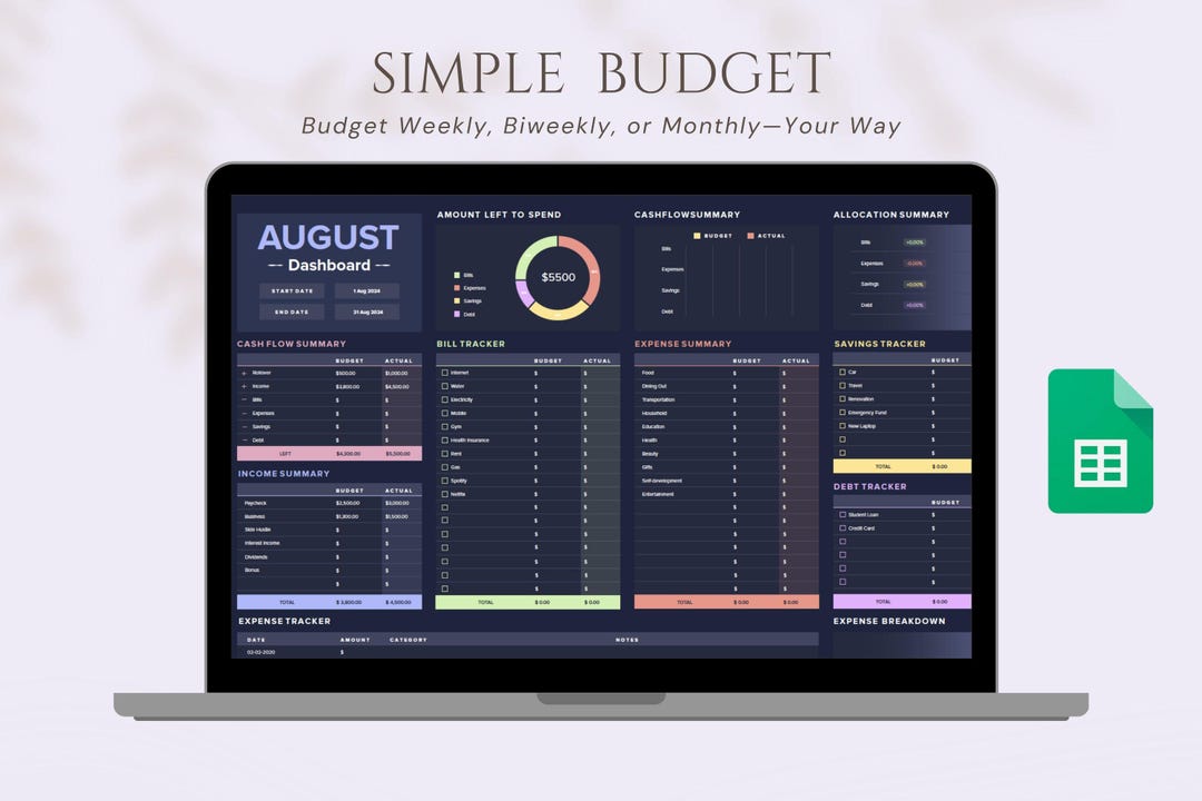 Simple Budget Spreadsheet: Automated Expense Tracker (google Sheets ...