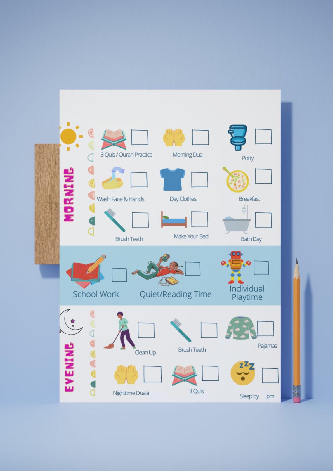 Islamic Daily Routine Chart for Kids | Routine Checklist | Morning to ...