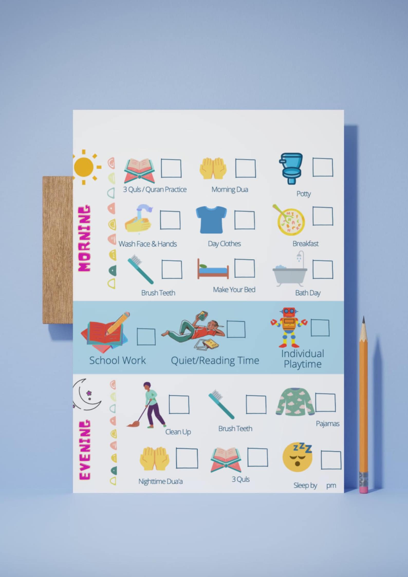 Islamic Daily Routine Chart for Kids | Routine Checklist | Morning to ...