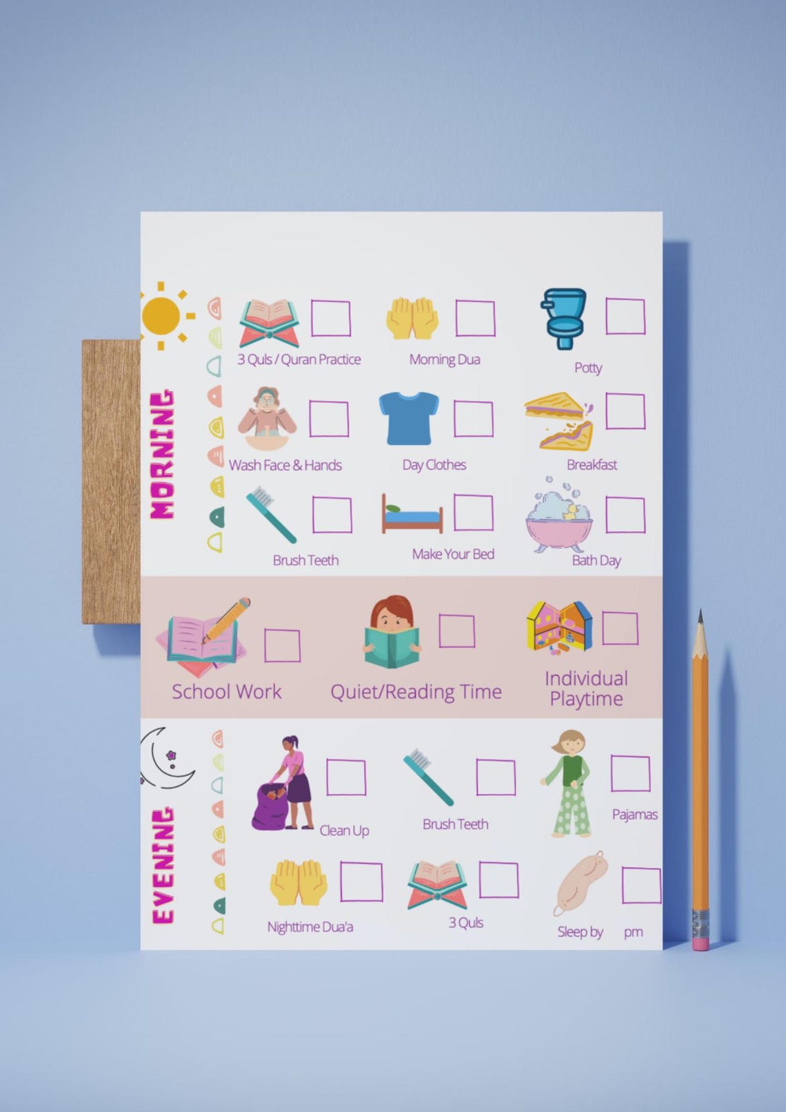Islamic Daily Routine Chart for Kids | Routine Checklist | Morning to ...