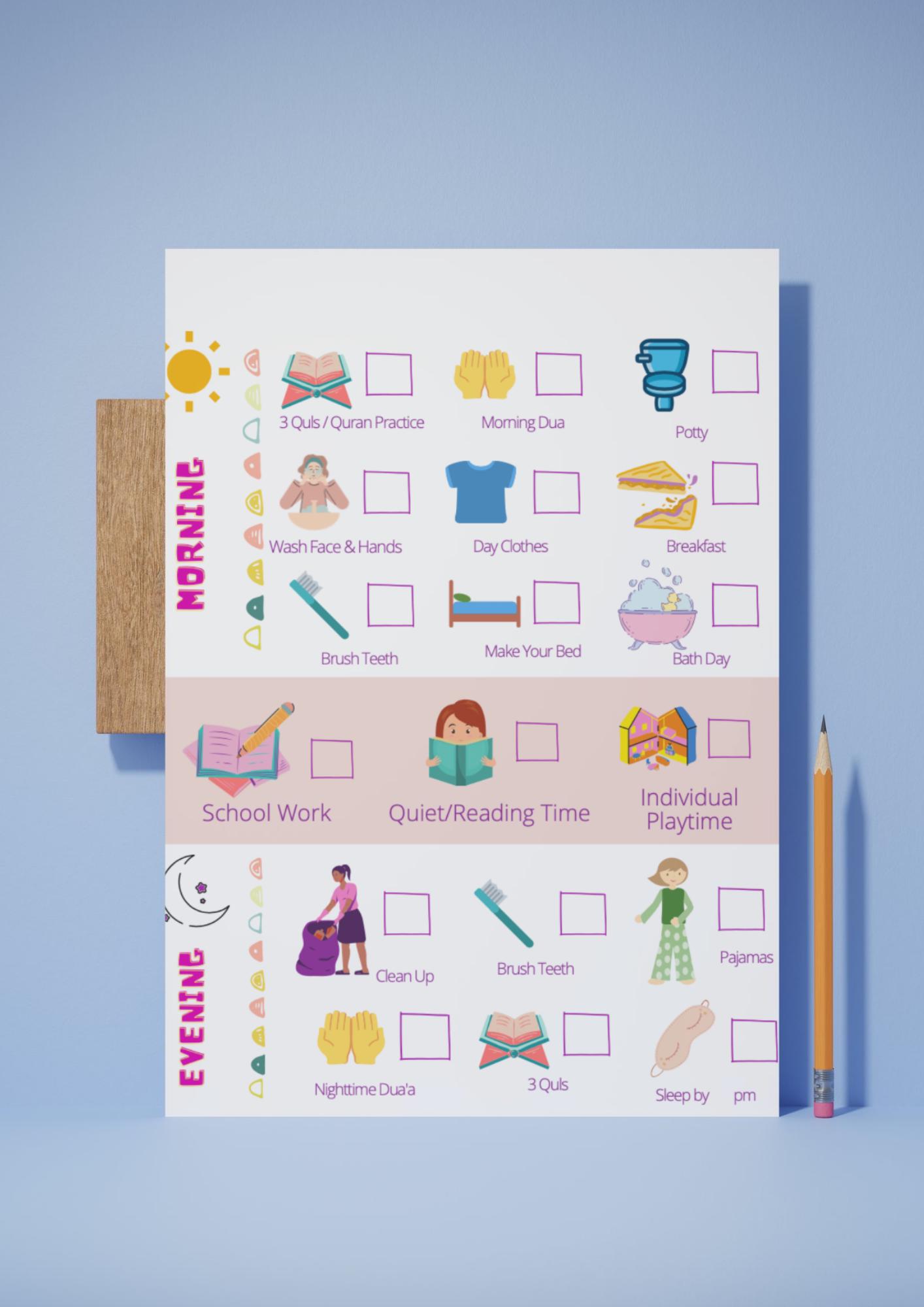 Islamic Daily Routine Chart for Kids | Routine Checklist | Morning to ...
