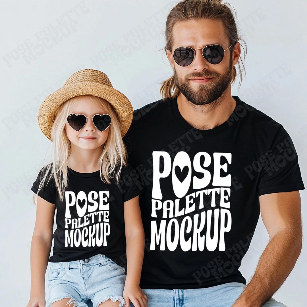 Dad and Daughter Mockup Black Bella Canvas 3001 Tshirt and 3001Y Father ...