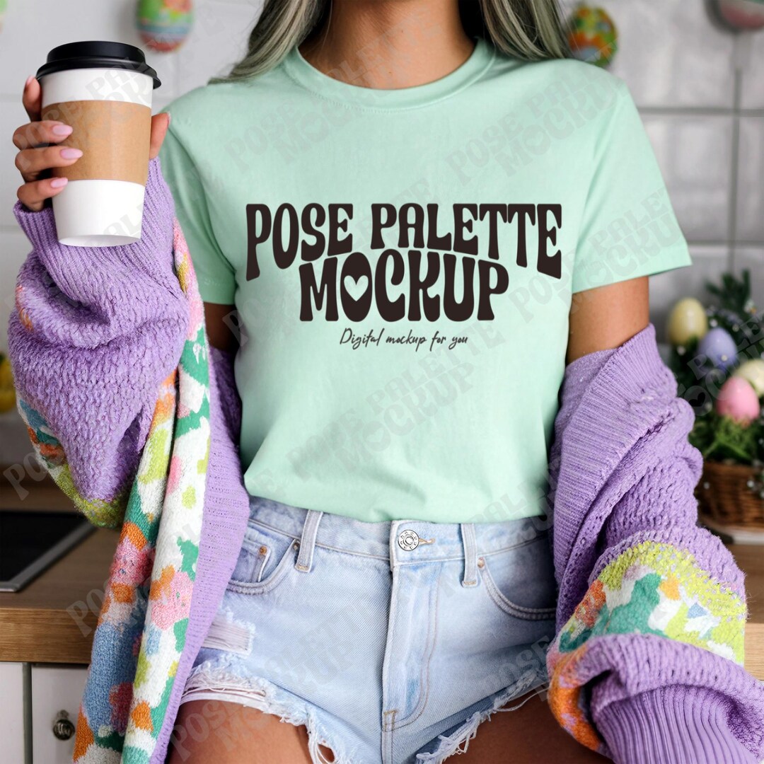 Easter Mockup Gildan 64000 Mint Green Tshirt Mockup Tee Trendy Model ...