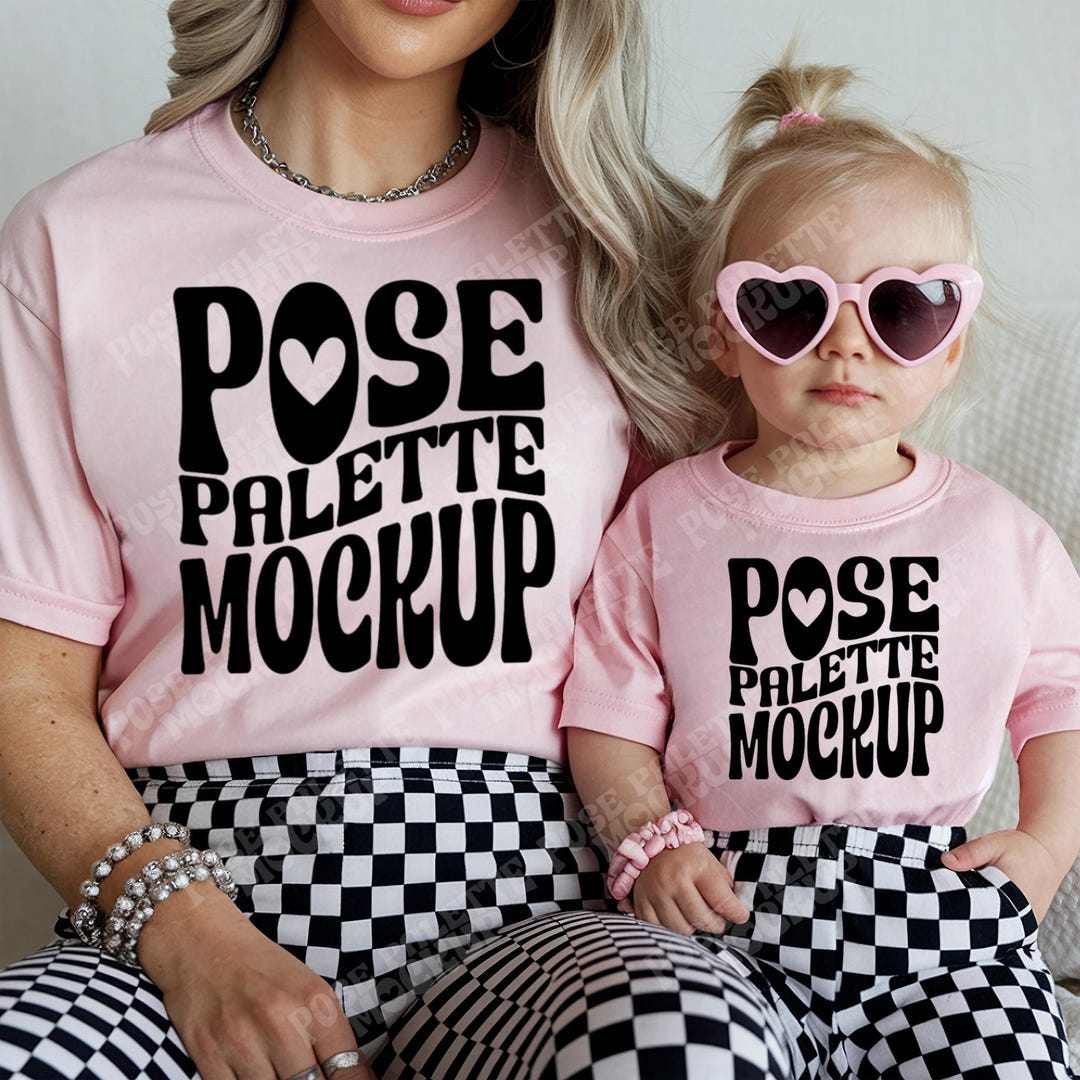 Mommy and Me Mock up Light Pink Gildan 5000 T-shirt and 5000B Mockup ...