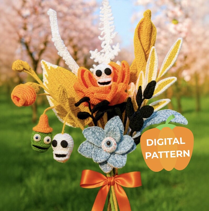 Halloween Flower Bouquet Crochet PATTERN Bundle Skull Zombie Eyeball ...