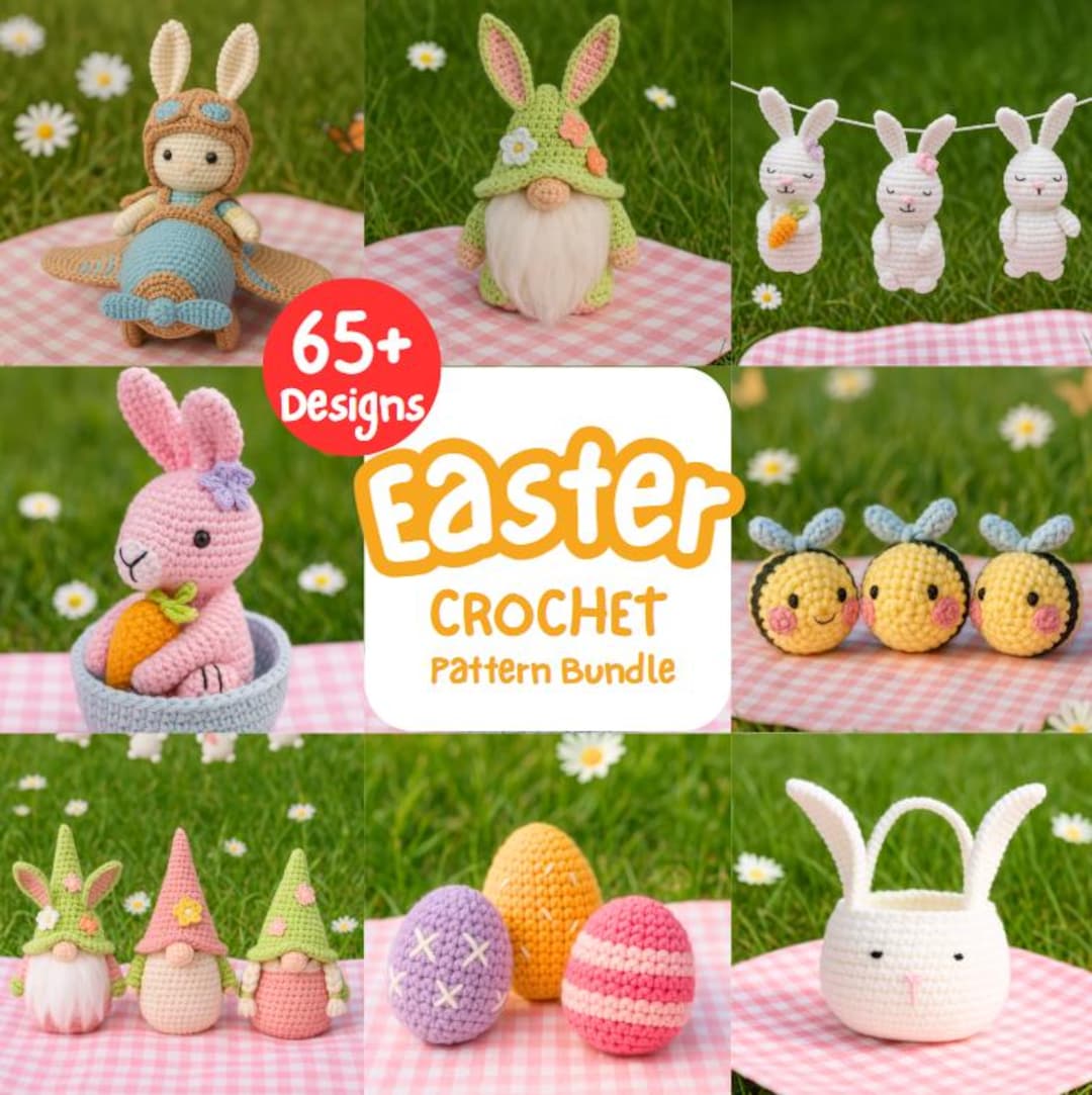 Easter Crochet Pattern Bundle PDF Bunny Chick Egg Plushie Soft Basket Spring Amigurumi Toy Set ...
