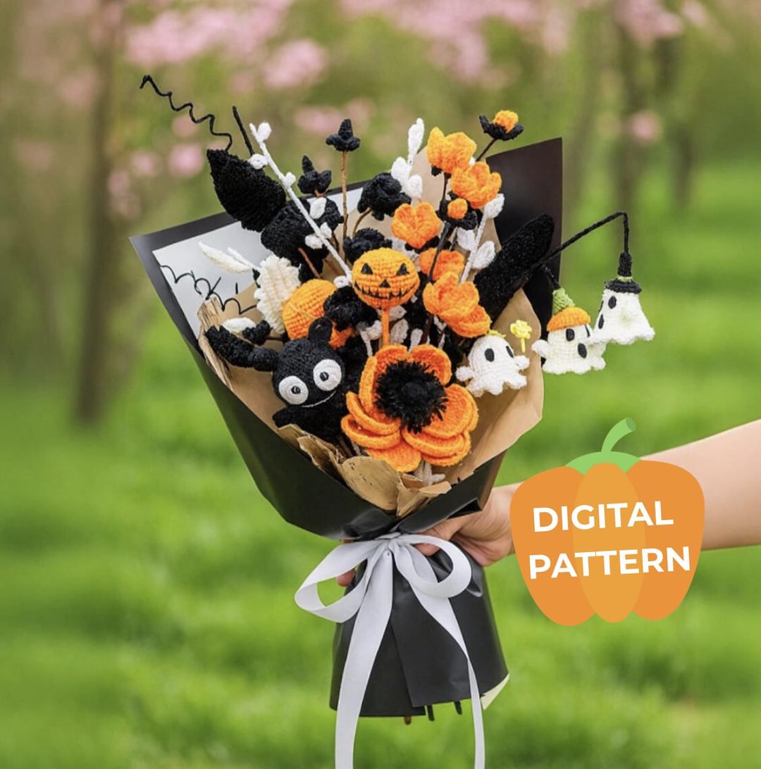 Halloween Flower Bouquet Crochet PATTERN Bundle Pumpkin Bat Ghost ...