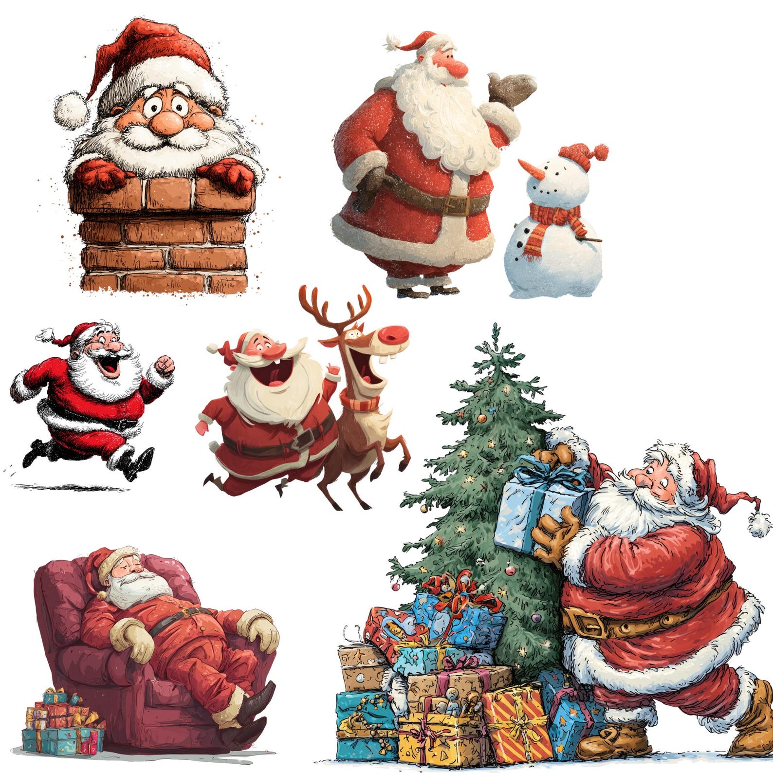 40 Funny Santa Clipart, Quirky Christmas PNG (digital Download) - Etsy