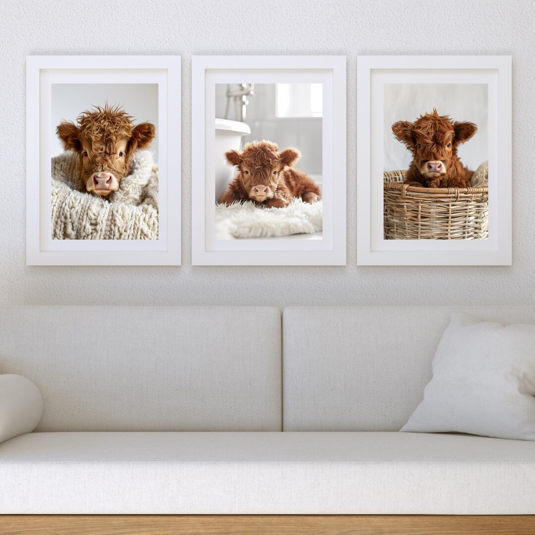 Highland Cow Calf Print Set, Farmhouse Bathroom Decor (digital Download ...