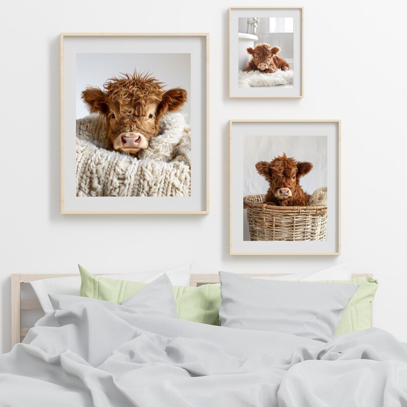 Highland Cow Calf Print Set, Farmhouse Bathroom Decor (digital Download ...