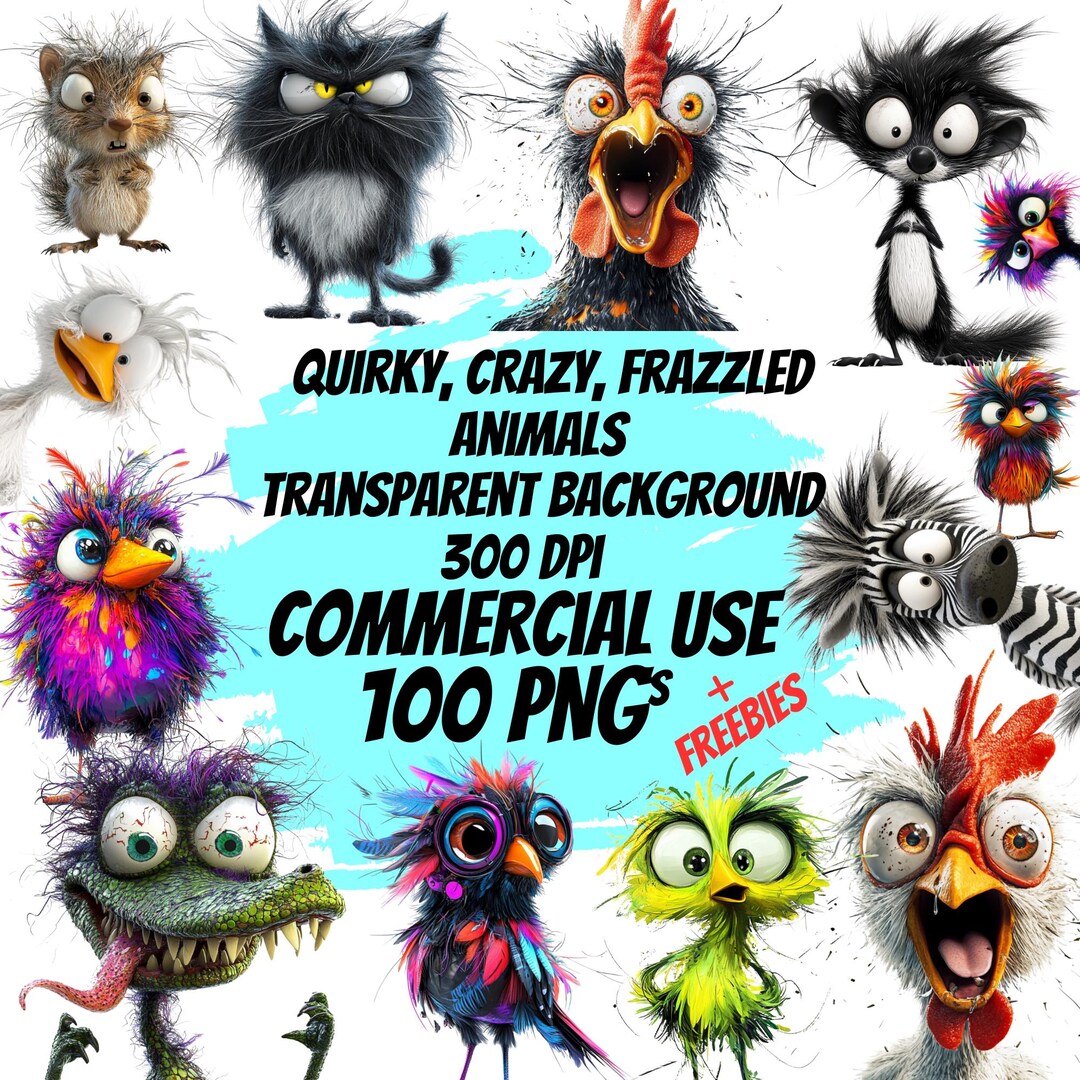 100 Quirky, Crazy Animal Clipart, Funny, Frazzled, Messy Fur ...