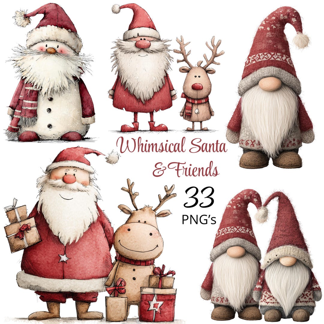 33 Whimsical Santa and Friends Clipart, Christmas PNG, Digital Download ...