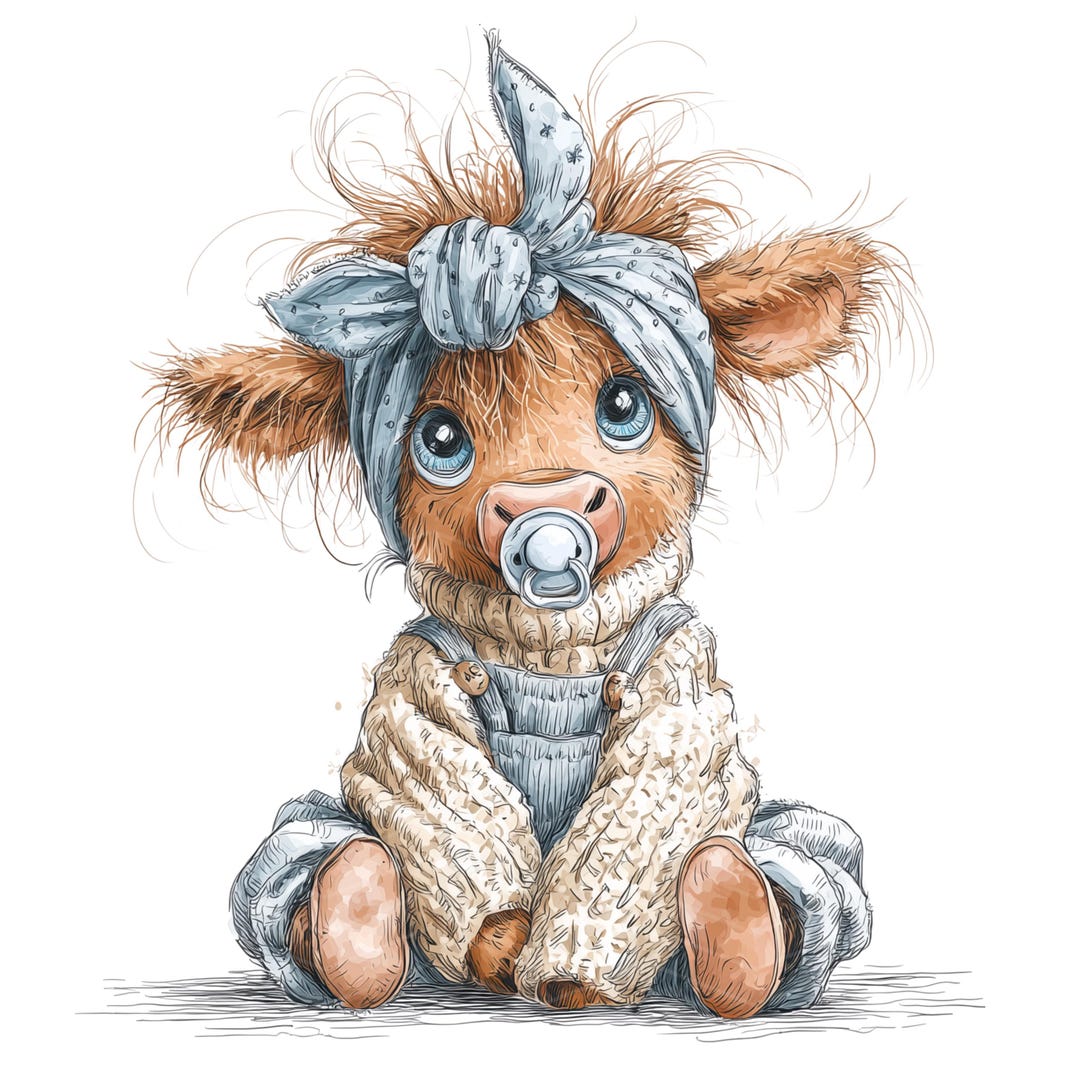 34 Baby Cow Clipart, Highland Cow With Soother Clip Art, Digital ...