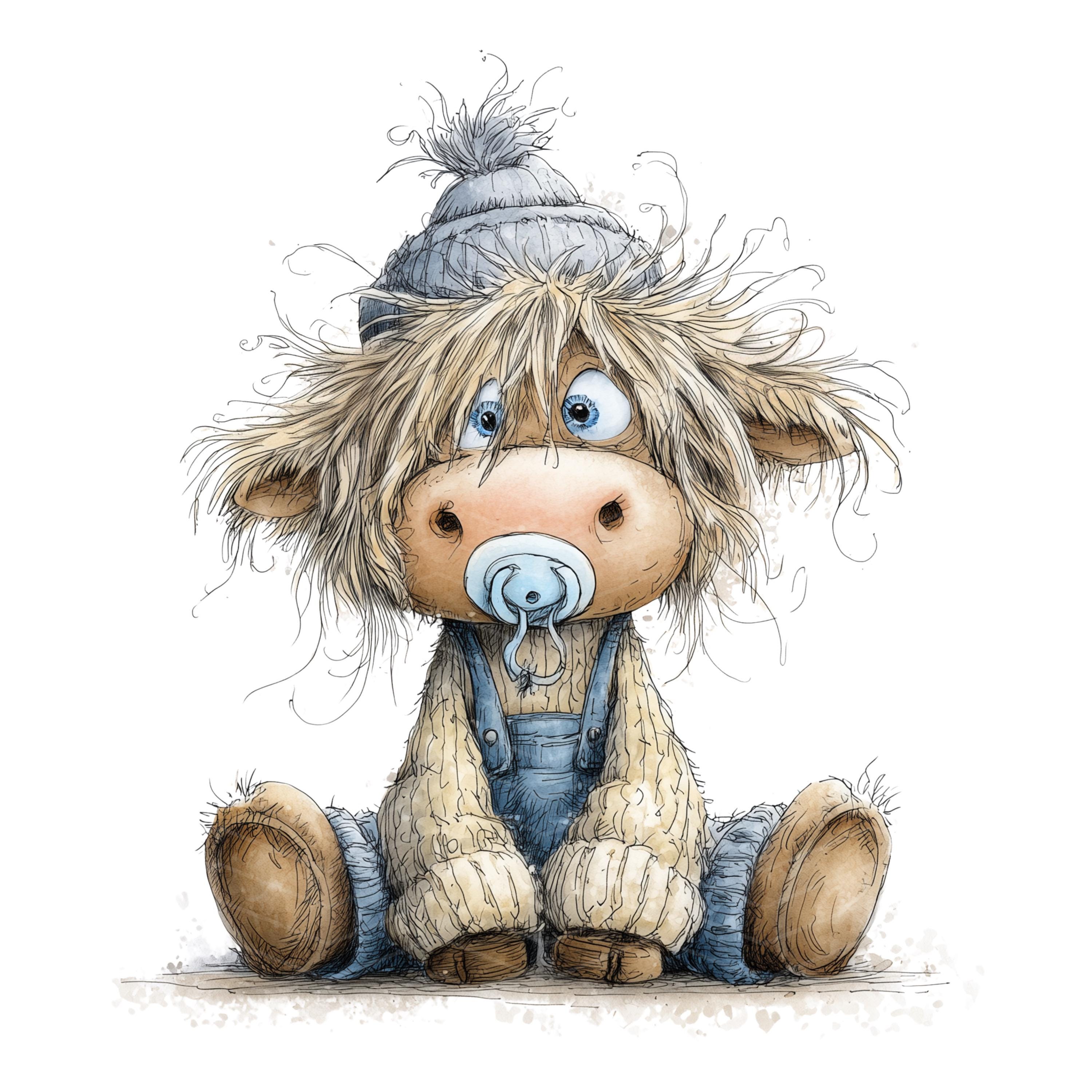 34 Baby Cow Clipart, Highland Cow With Soother Clip Art, Digital ...