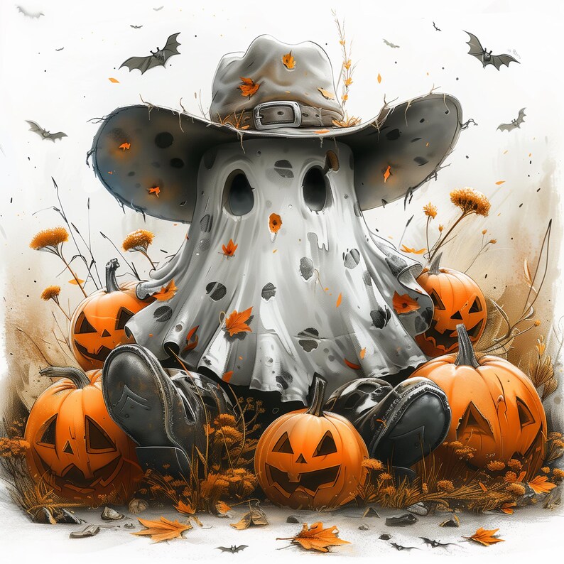 Cow Print Ghost Bundle, Halloween Designs, Cute, Spooky Ghosts Png ...
