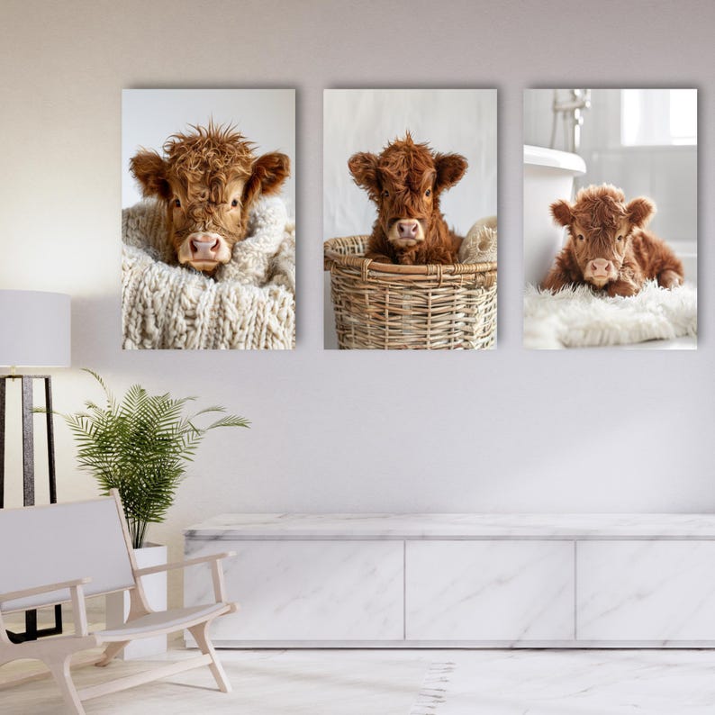 Highland Cow Calf Print Set, Farmhouse Bathroom Decor (digital Download ...