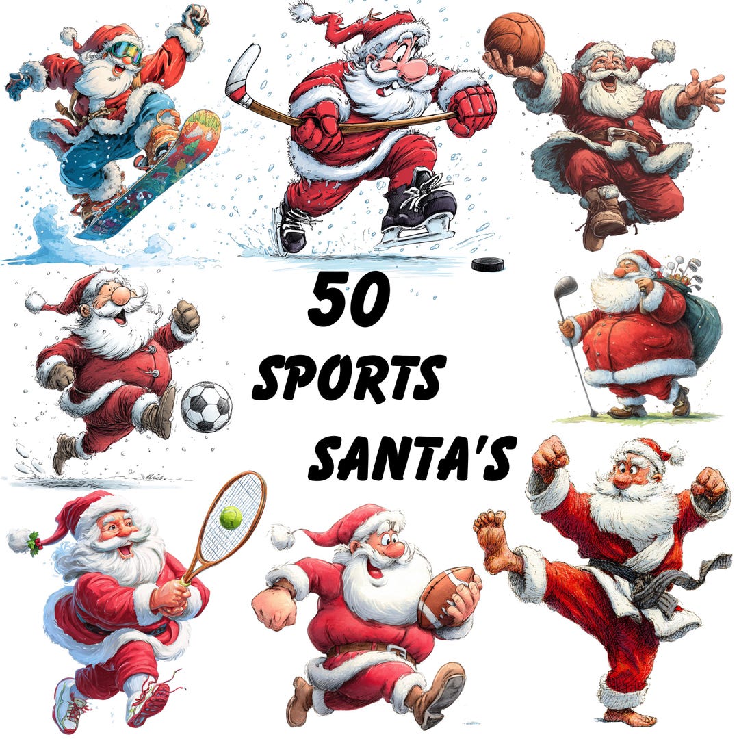 50 Sports Santa Clipart Png’s, Christmas Funny Graphics (digital ...
