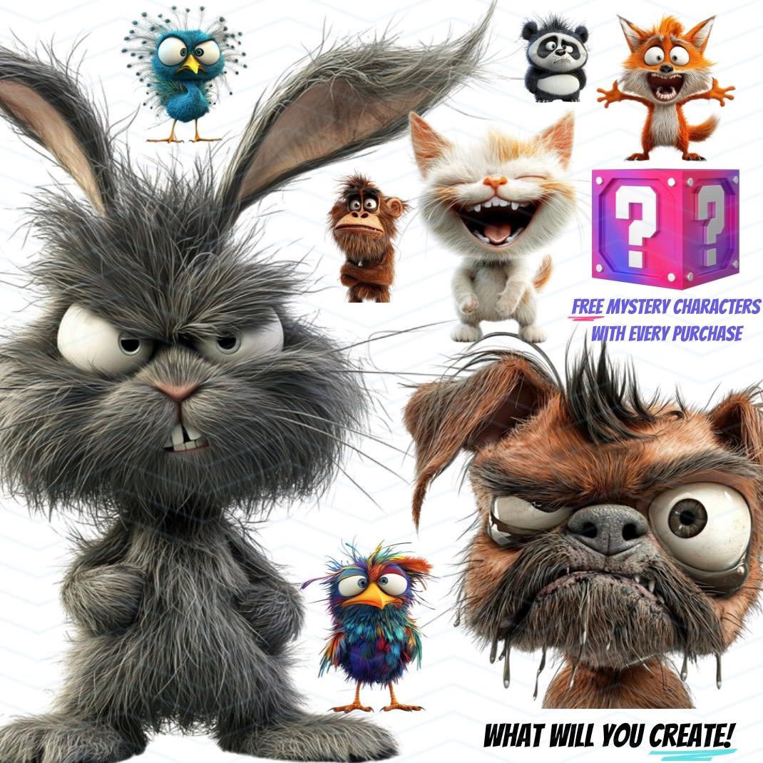 100 Quirky, Crazy Animal Clipart, Funny, Frazzled, Messy Fur ...