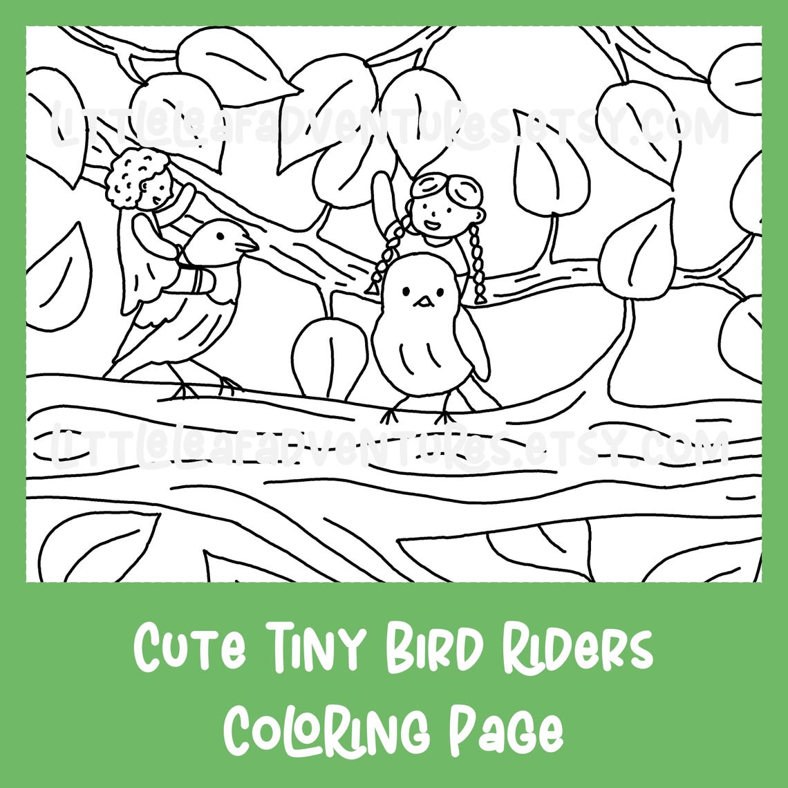 Miniature Bird Riders Coloring Page - Etsy